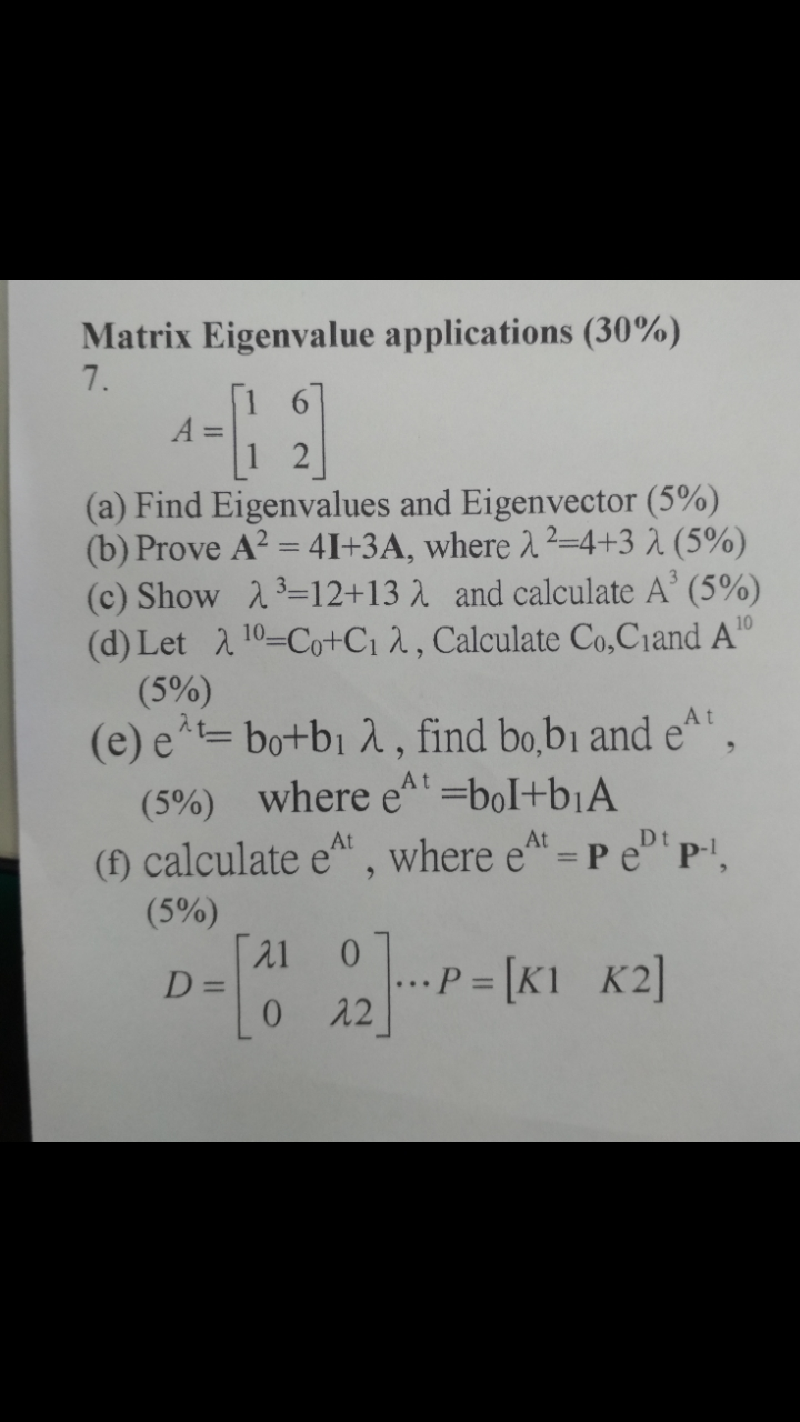 Solved Matrix Eigenvalue applications (30%) A=11 2] (a) Find | Chegg.com