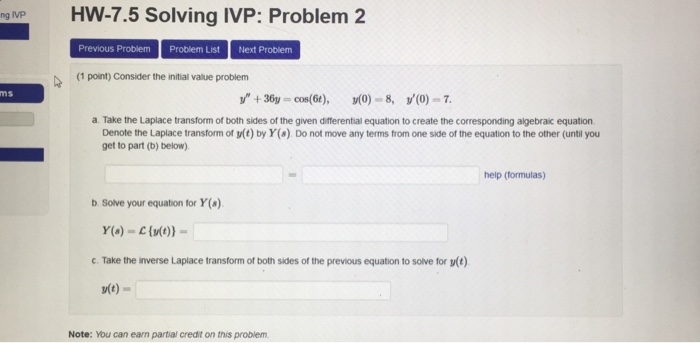 Solved nHW-7.5 Solving IVP: Problem 2 Previous | Chegg.com