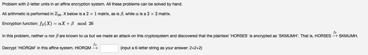 Solved Problem with 2-letter units in an affine encryption | Chegg.com