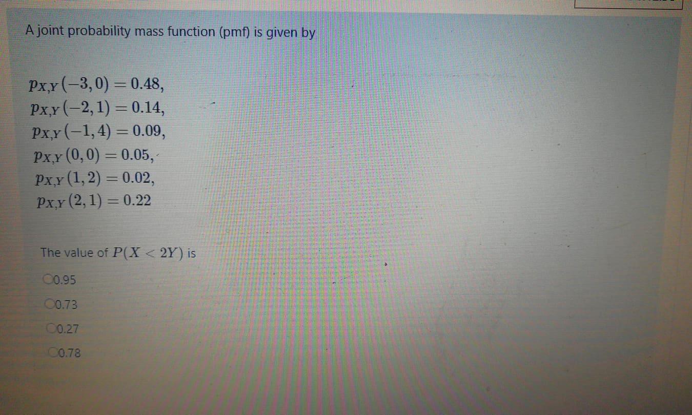 Solved A joint probability mass function (pmf) is given by | Chegg.com