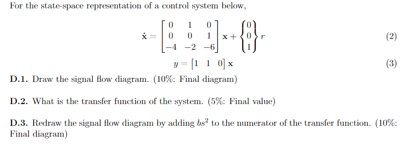 For the state-space representation of a control | Chegg.com
