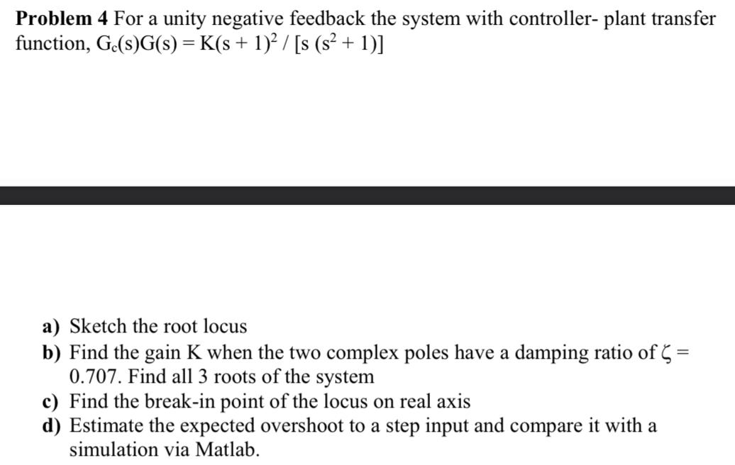 Solved Problem 4 For a unity negative feedback the system | Chegg.com