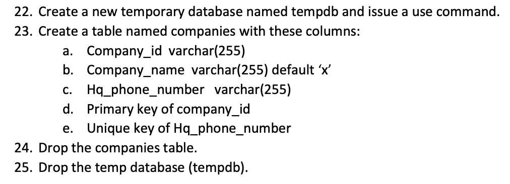 Solved 22. Create a new temporary database named tempdb and | Chegg.com