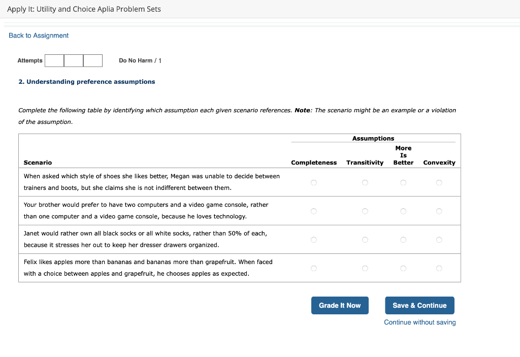 Solved Apply It: Utility and Choice Aplia Problem Sets Back | Chegg.com
