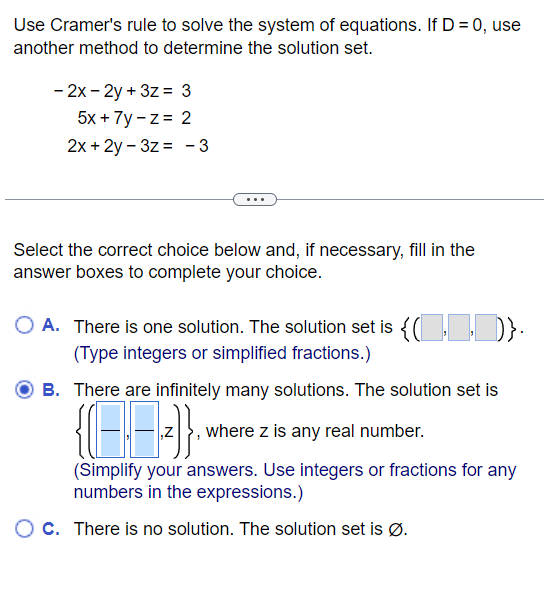 Solved Use Cramer's rule to solve the system of equations. | Chegg.com