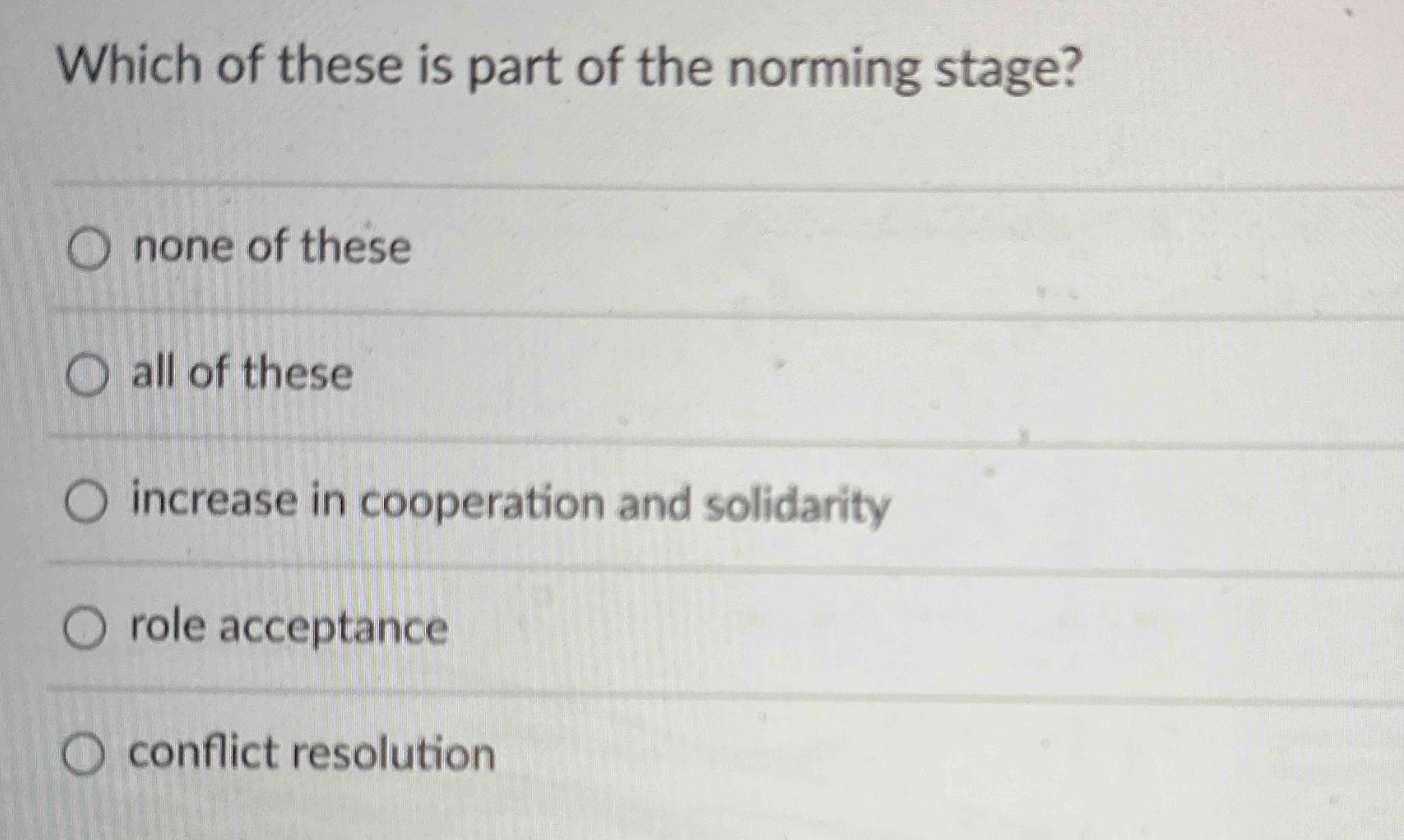 Solved Which of these is part of the norming stage?none of | Chegg.com