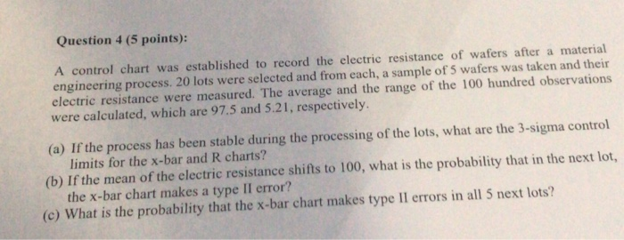 Solved Question 4 (5 points): A control chart was | Chegg.com