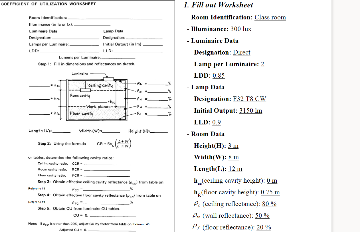 Solved COEFFICIENT OF UTILIZATION WORKSHEET 1. Fill out | Chegg.com