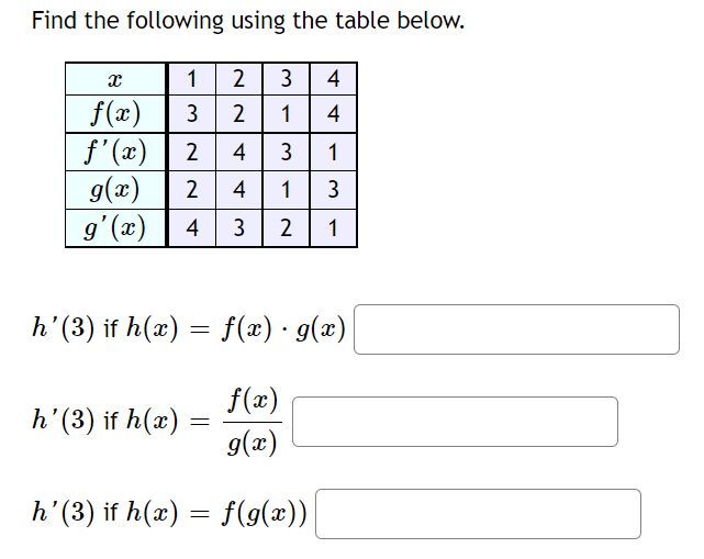 Solved Find the following using the table below. 1 3 N 4 4 | Chegg.com