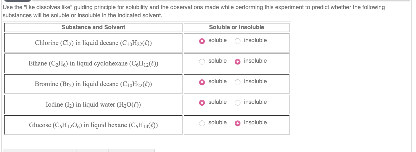 Solved Ise the "like dissolves like" guiding principle for | Chegg.com