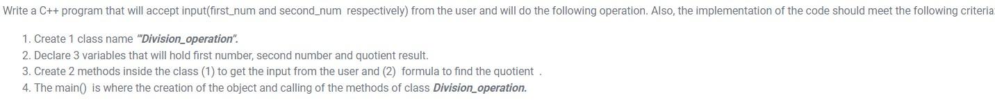 Solved Write a C++ program that will accept input(first_num | Chegg.com