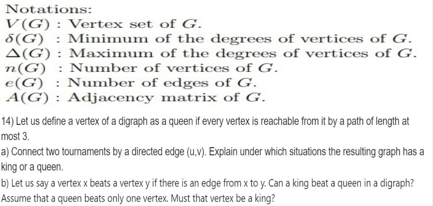 Solved Notations:V(G) ﻿: Vertex set of G.δ(G) ﻿: Minimum of | Chegg.com