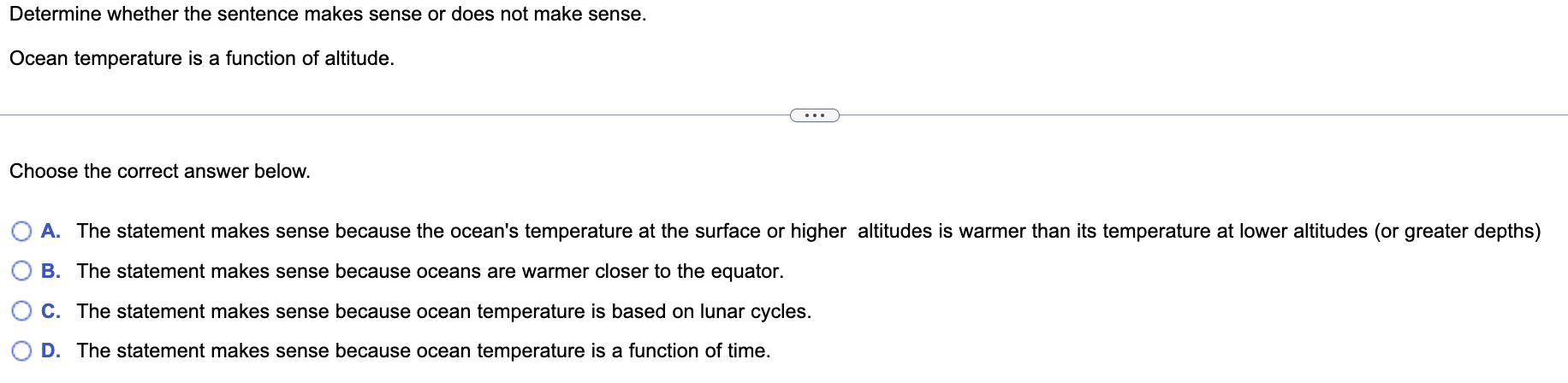 Solved Determine whether the sentence makes sense or does | Chegg.com