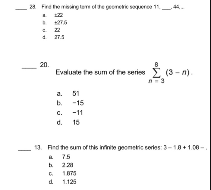 Solved Find The Missing Term Of The Geometric Sequence 11 44 Chegg
