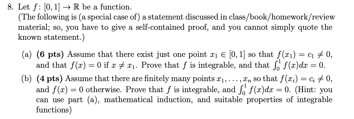 Solved 8 Let F [0 1] → R Be A Function The Following