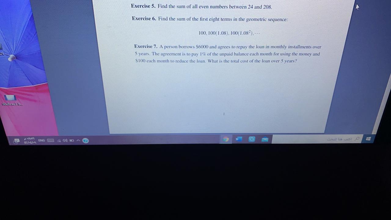 Solved Exercise 5. Find the sum of all even numbers between | Chegg.com