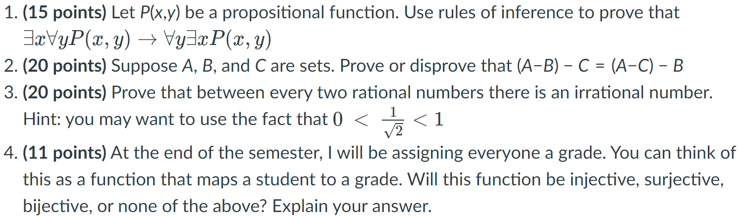 Solved 1. (15 points) Let P(x,y) be a propositional | Chegg.com