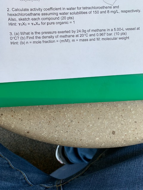 2. Calculate activity coefficient in water for | Chegg.com