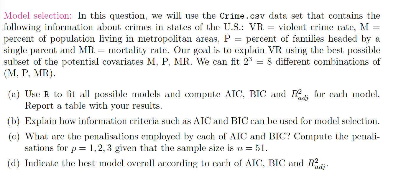Solved do not use function sapply to calculate aic and bic , | Chegg.com