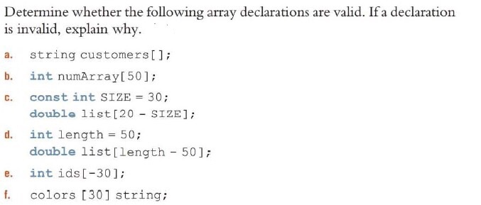 Solved Determine Whether The Following Array Declarations