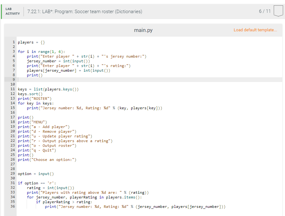 Solved 7.22 LAB ⋆ : Program: Soccer team roster | Chegg.com