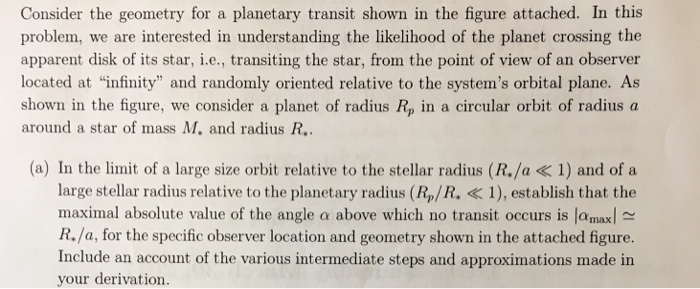 Solved Consider the geometry for a planetary transit shown | Chegg.com