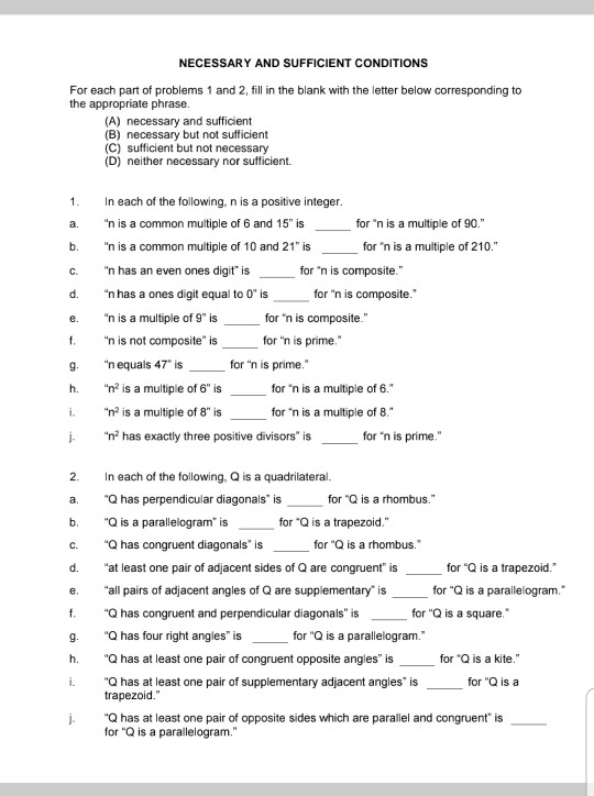 Solved 1 NECESSARY AND SUFFICIENT CONDITIONS For each part | Chegg.com