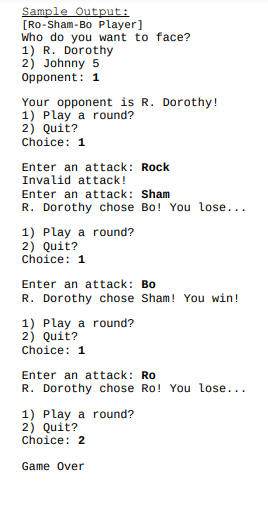 Solved Assignment 7A: Ro-Sham-Bo. Believe it or not, the | Chegg.com