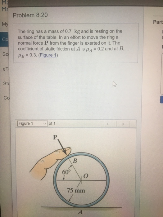 Solved Problem 8.20 Part The ring has a mass of 0.7 kg and | Chegg.com