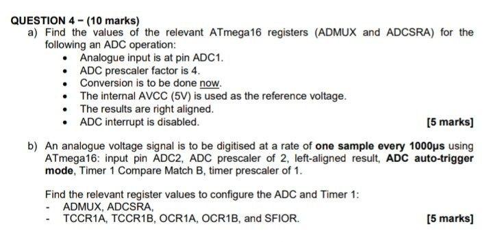 2UESTION 4 - (10 marks) a) Find the values of the | Chegg.com