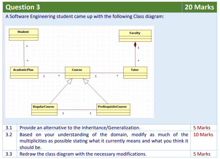 Solved 20 Marks Question 3 A Software Engineering student | Chegg.com