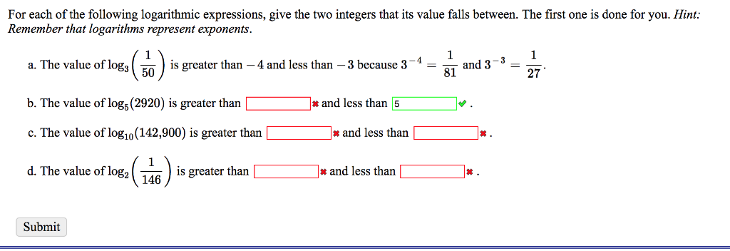 Solved For each of the following logarithmic expressions, | Chegg.com