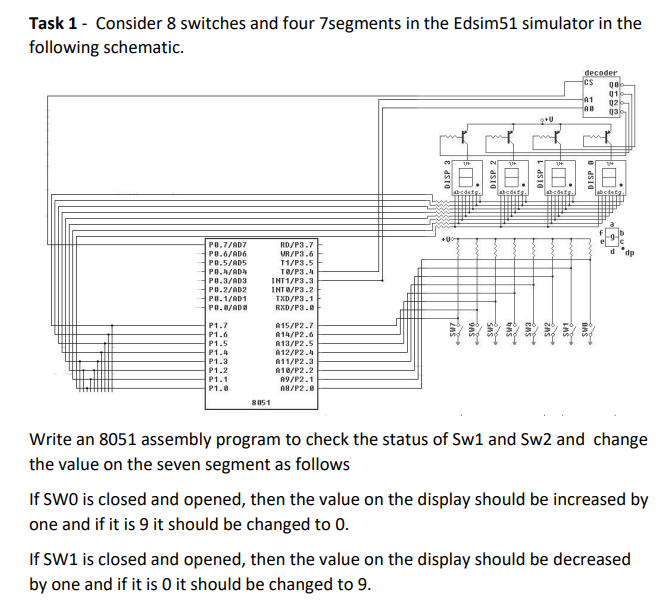 Solved Task 1 - Consider 8 switches and four 7 segments in | Chegg.com