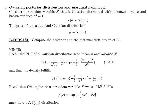 Solved 4. Gaussian posterior distribution and marginal | Chegg.com