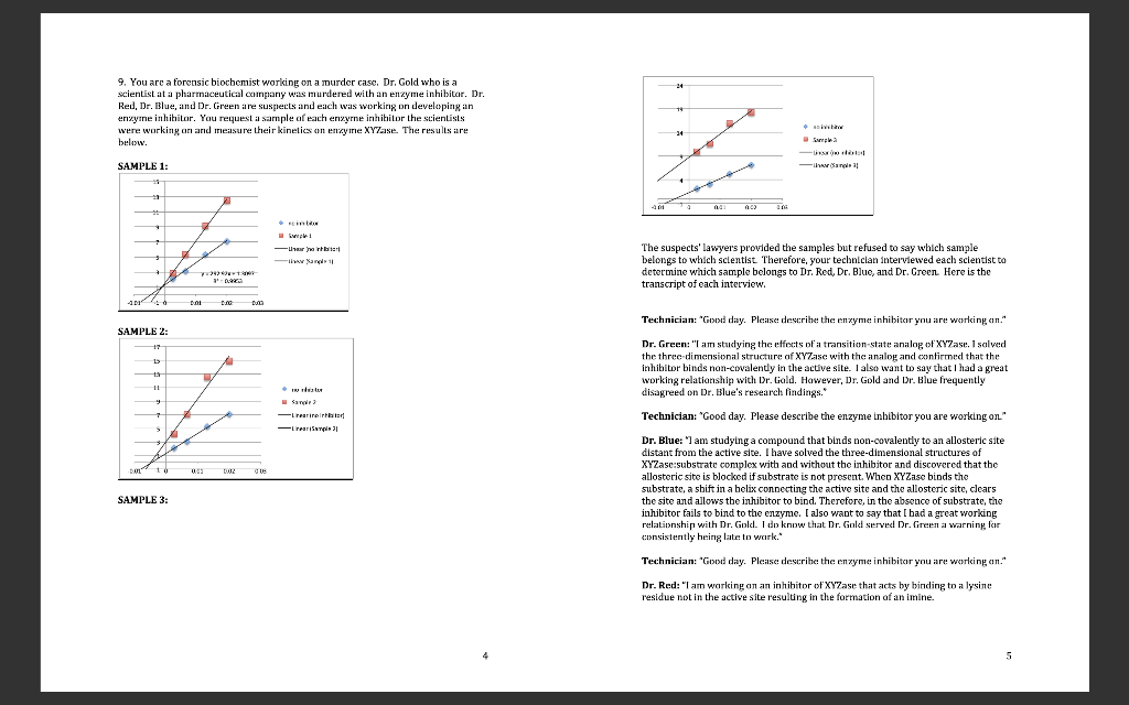 Solved 9. You are a forensic biochemist working on a murder | Chegg.com