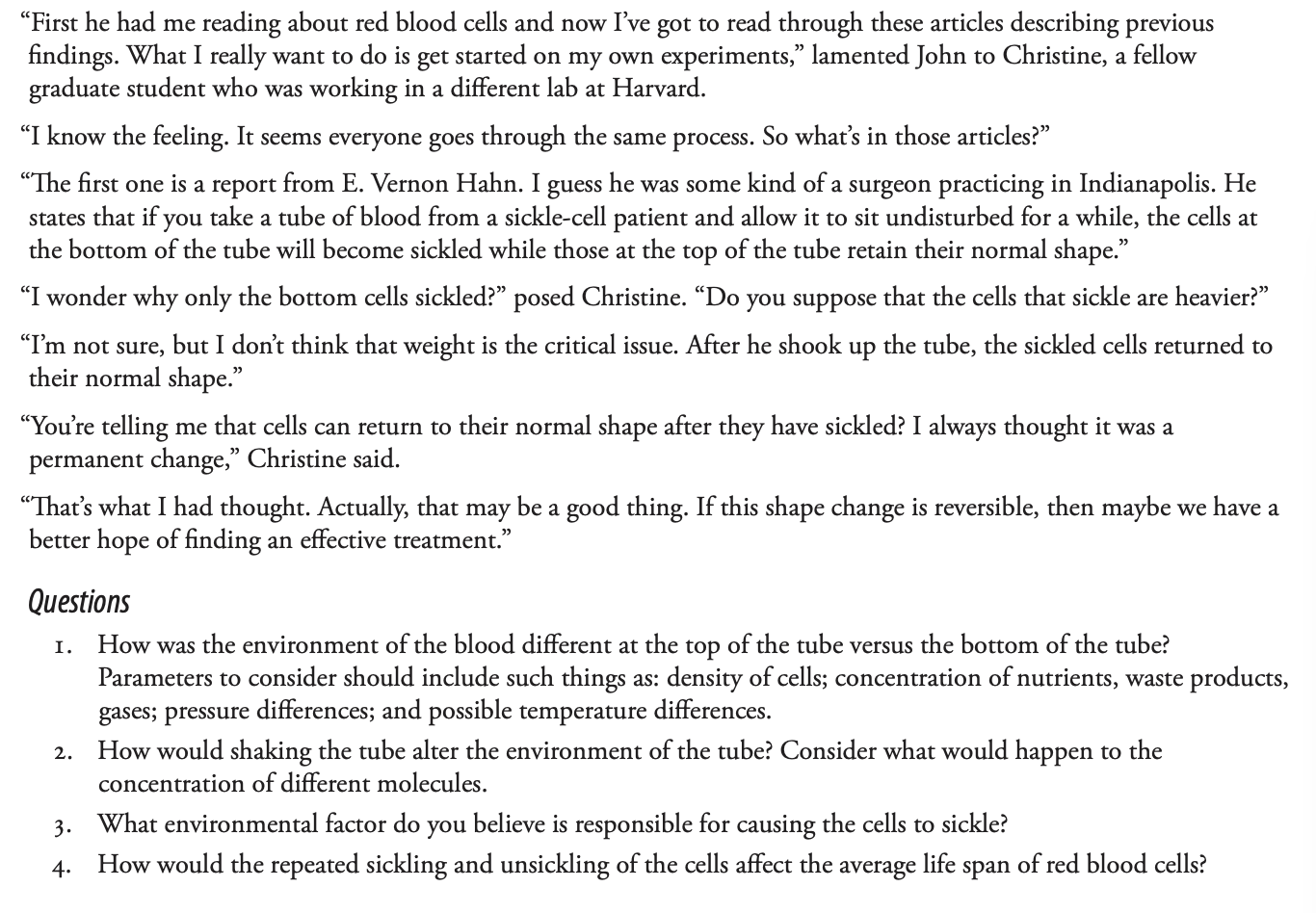 Solved a a " “First he had me reading about red blood cells | Chegg.com