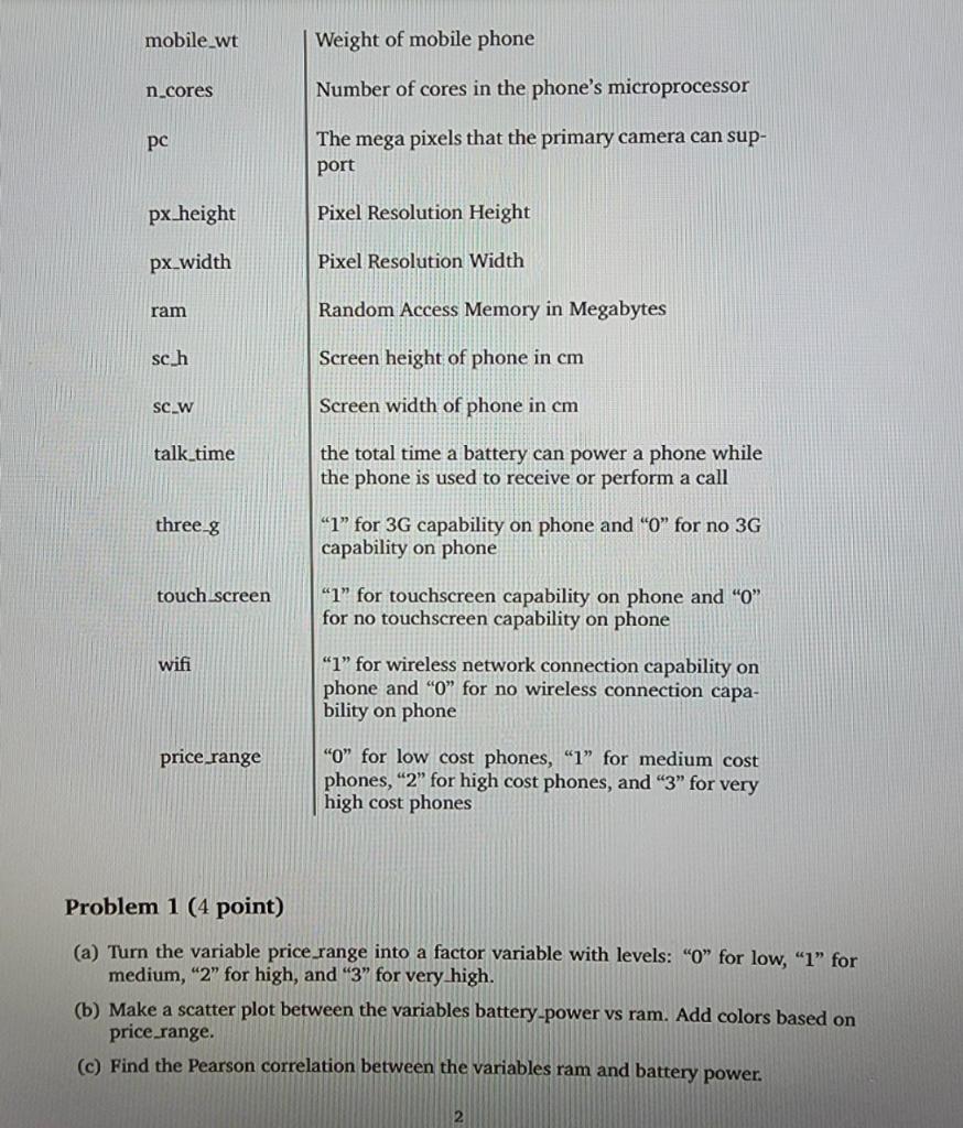 Download the Mobile Price Classification data set | Chegg.com