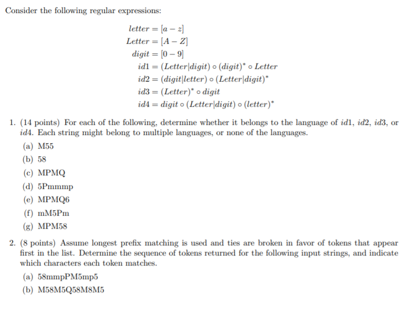 Consider the following regular expressions: letter = | Chegg.com