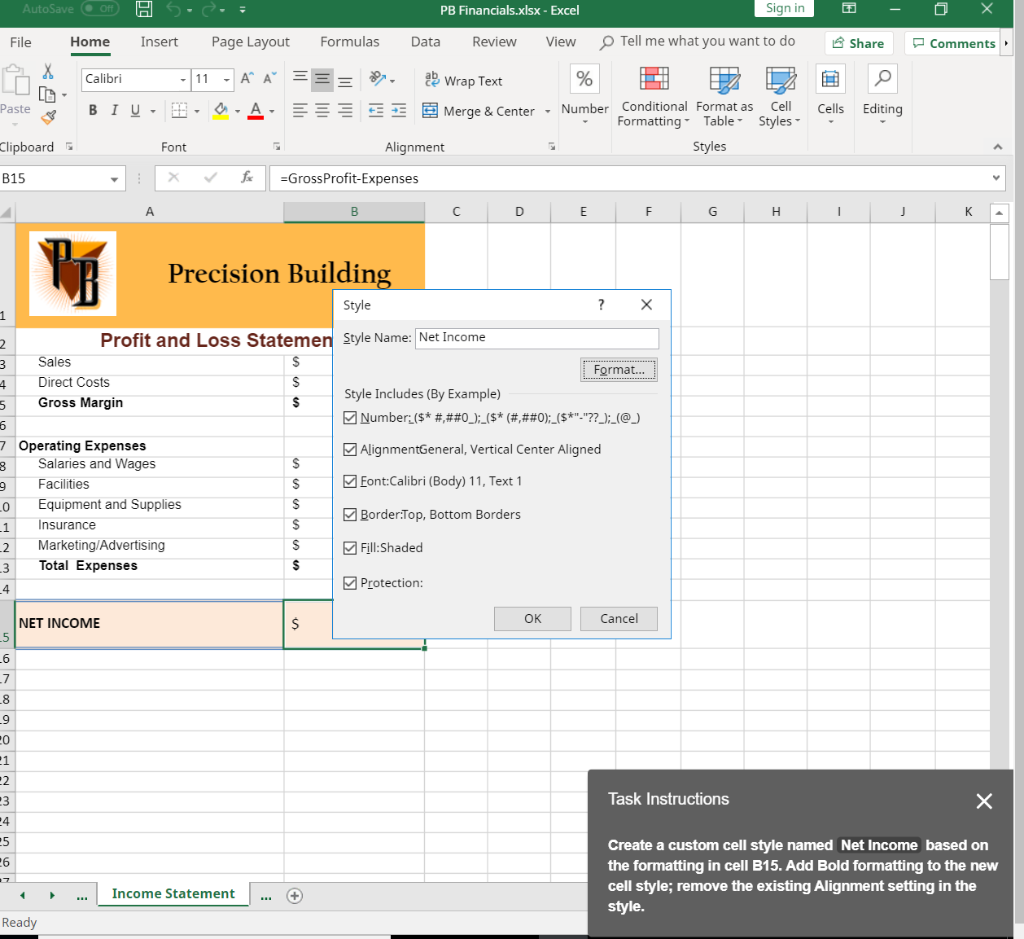 Solved ion Create A Custom Cell Style Named Net Income Chegg