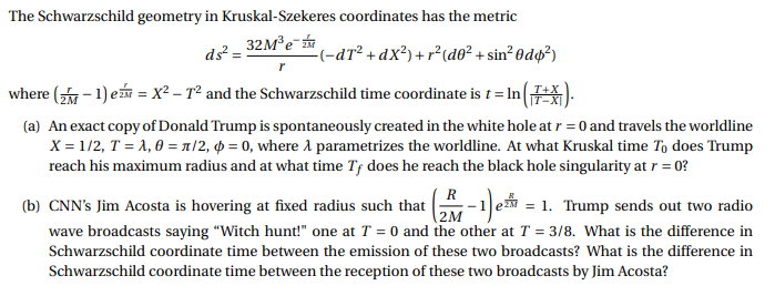 The Schwarzschild geometry in Kruskal-Szekeres | Chegg.com