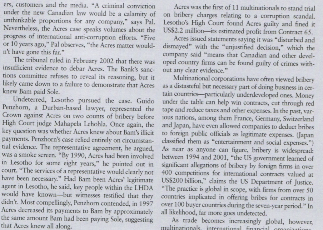 Solved Acres in Oakville and Bribery in Lesotho Acres | Chegg.com