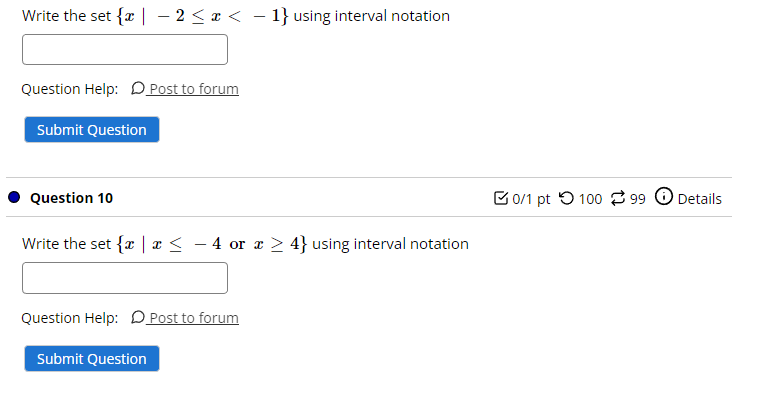 Solved Write the set {x∣−2≤x