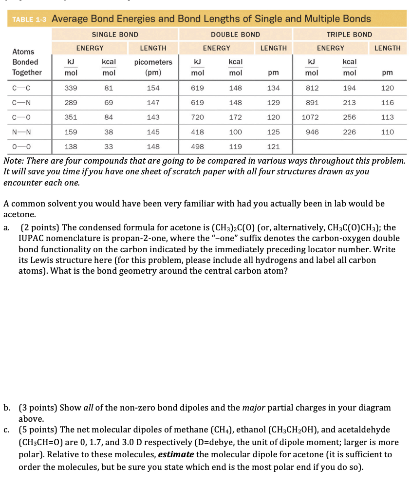 Solved TABLE 1-3 Average Bond Energies and Bond Lengths of | Chegg.com