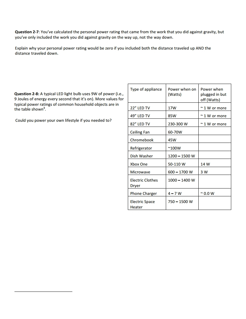 Solved Question 2-7: You've calculated the personal power | Chegg.com