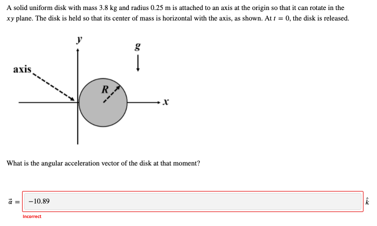 Solved A solid uniform disk with mass 3.8 kg and radius 0.25 | Chegg.com