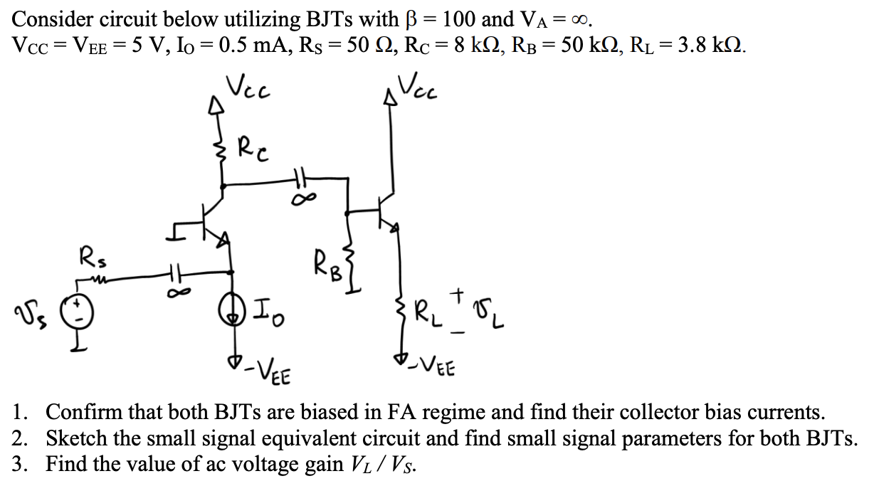 Solved Consider circuit below utilizing BJTs with B = 100 | Chegg.com
