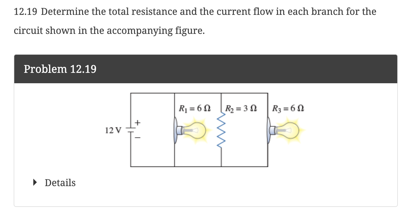 Solved 12.19 Determine the total resistance and the current | Chegg.com