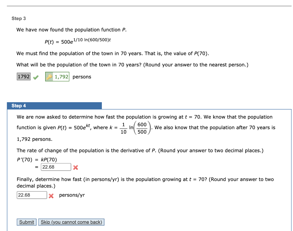 Solved Step 1 We are given that the population of a town | Chegg.com