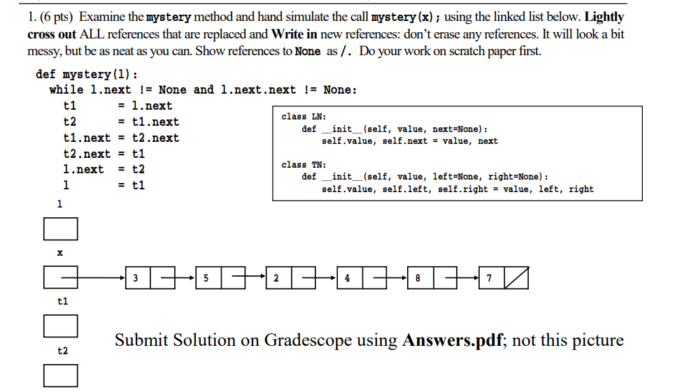 Solved 1. (6 pts) Examine the mystery method and hand | Chegg.com