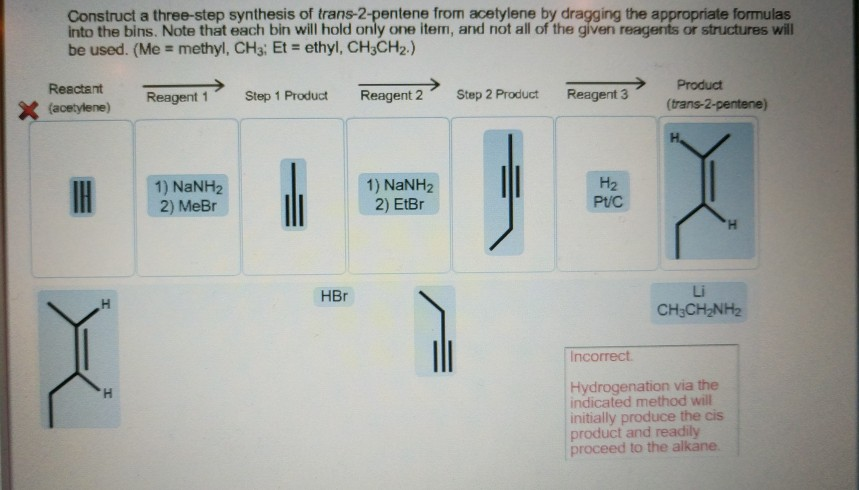 Solved Construct a three-step synthesis of trans-2-pentene | Chegg.com